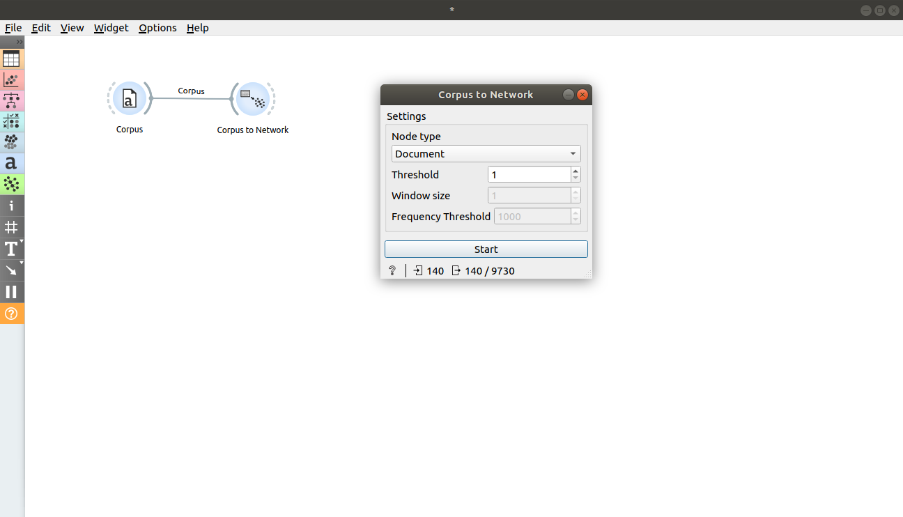 Orange Data Mining - Corpus to Network